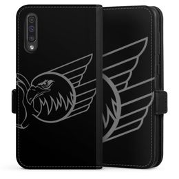 DeinDesign Galaxy A50 Handy Klapph&uuml;lle Handyh&uuml;lle aus Kunst Leder schwarz Flip Case Adler Mannheim Ice Hockey Sports Sideflip mit Lasche