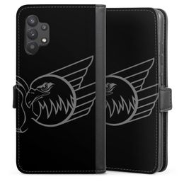 DeinDesign Galaxy A32 4G Handy Klapph&uuml;lle Handyh&uuml;lle aus Kunst Leder schwarz Flip Case Adler Mannheim Ice Hockey Sports Sideflip mit Lasche