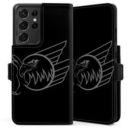 DeinDesign Galaxy S21 Ultra 5G Handy Klapph&uuml;lle Handyh&uuml;lle aus Kunst Leder schwarz Flip Case Adler Mannheim Ice Hockey Sports Sideflip mit Lasche