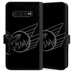DeinDesign Galaxy S10 Plus Handy Klapph&uuml;lle Handyh&uuml;lle aus Kunst Leder schwarz Flip Case Adler Mannheim Ice Hockey Sports Sideflip mit Lasche