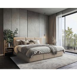 Livetastic Familienbett, Beige, Kunststoff, H3, 7-Zonen, H&ouml;he ca. 21 cm, 240x200 cm, Bettkasten, gepolstertes Kopfteil, Stoffauswahl, in verschiedenen Gr&ouml;&szlig;en erh&auml;ltlich, Schlafzimmer, Betten, Familienbetten