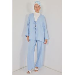 V-Ausschnitt Cardigan und Weit geschnittene Hose Set