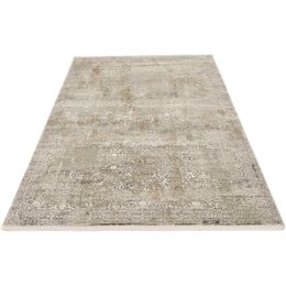 Teppich OCI DIE TEPPICHMARKE "BESTELLER CAVA", gold (goldfarben), B:80cm H:8mm L:250cm, Viskose, Teppiche, Teppich, Glanz Viskose, mit Fransen, Hoch Tief Struktur, Vintage, Wohnzimmer