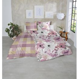 Bettw&auml;sche Primera "Feinbiber-Bettw&auml;sche", lila (lila, grau), B/L: 135cm x 200cm, 1 Stk., 1 Stk., Feinbiber, B/L: 80cm x 80cm, 2 Stk., Feinbiber, Obermaterial: 100% Baumwolle, Bettw&auml;sche, Bettw&auml;sche, samtweich und nat&uuml;rlich aus reiner Baumwolle