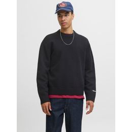 Jack & Jones Rundhalspullover JACK & JONES "JORNORREBRO KNIT CREW NECK SN", Herren, Gr. S, schwarz, Strick, Obermaterial: 55% Baumwolle, 22% Polyester, 21% Polyacryl, 2% Elasthan, unifarben, relaxed fit normal, Rundhals, Rippb&uuml;ndchen, Pullover Rundhalspullover, Baumwollmischung, locker geschnitten