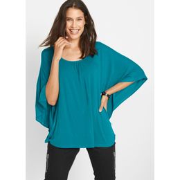 T-Shirt bonprix, Damen, Gr. 56/58 (XXXL), blau (meerest&uuml;rkis), Obermaterial: 95% Viskose, 5% Elasthan, loose fit, Shirts T-Shirt, locker geschnittenes Fledermausshirt, mit Rundhalsausschnitt