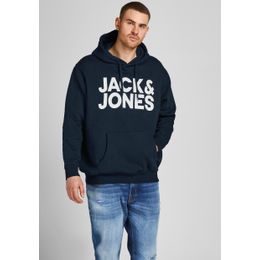 Jack & Jones PlusSize Kapuzensweatshirt "CORP LOGO SWEAT HOOD", Herren, Gr. XXL, blau (navy), angeraute Sweatware, Obermaterial: 70% Baumwolle, 30% Polyester, JACK & JONES PLUSSIZE, bedruckt, normal normal, Rundhals, B&uuml;ndchen, Sweatshirts, Bis Gr&ouml;&szlig;e 6XL