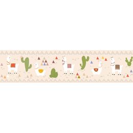 A.S. Cr&eacute;ation Bord&uuml;re A.S. CR&Eacute;ATION "Relaxed Lamas", beige (beige wei&szlig; gr&uuml;n), B:0,16m L:5m, Papier, Tapeten, Papier Wand Schr&auml;ge T&uuml;r Borte Wohnzimmer Schlafzimmer K&uuml;che Design