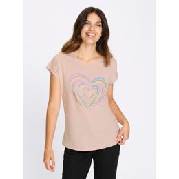 Kurzarmshirt Classic Basics "Kurzarm-Shirt", Damen, Gr. 48, beige (puder), 100% Baumwolle, bedruckt, gemustert, mehrfarbig, Rundhals, Shirts