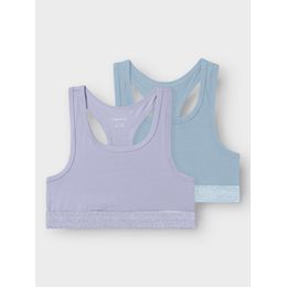 Bustier name it "NKFSHORT TOP 2P NOOS", Damen, Gr. 116, N-Gr, N-Gr, lila (lila heather pack:w, subdude blau), Jersey, Obermaterial: 95% Baumwolle, 5% Elasthan, meliert, eng, BHs Bustier