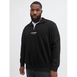 Jack & Jones PlusSize Sweatshirt "JJESOHO SWEAT QUARTER ZIP HN NOOS PLS", Herren, Gr. 5XL, schwarz, Sweatware, Obermaterial: 80% Baumwolle, 20% Polyester, JACK & JONES PLUSSIZE, bedruckt, unifarben, regular fit normal, hoch geschlossener Ausschnitt, Rippb&uuml;ndchen, Sweatshirts Sweatshirt