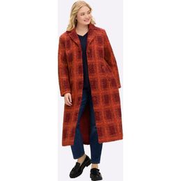 Wintermantel sheego, Damen, Gr. 52, rot (kirsche, orange, gemustert), 100% Polyester, kariert, M&auml;ntel Wintermantel