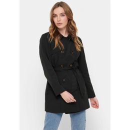 Trenchcoat Only "ONLVALERIE TRENCHCOAT OTW NOOS", Damen, Gr. XS, schwarz, Web, Obermaterial: 100% Polyester, unifarben, figurumspielend ca. Mitte Oberschenkel, M&auml;ntel