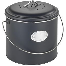 Biom&uuml;lleimer Wenko "Modell Nero", schwarz (komposteimer: schwarz, griff: silber gl&auml;nzend, schwarz), H:22,5cm &Oslash;:22,5cm, Metall, M&uuml;lleimer, Komposteimer aus Metall, inkl. 3 Aktivkohlefiltern zum Wechseln, 6 L