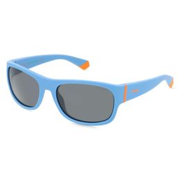 Polaroid PLD 8064/S | Kinder-Sonnenbrille | Fassung: Vollrand, Eckig, Kunststoff, Blau Transparent | Glasfarbe: Grau