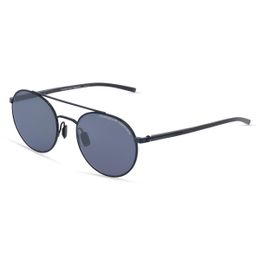 Porsche Design 8932 | Herren-Sonnenbrille | Fassung: Vollrand, Rund, Metall, Schwarz Gl&auml;nzend | Glasfarbe: Grau Spiegel Silber