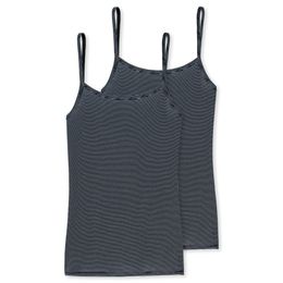 Unterhemd Schiesser "Modal Essentials", Damen, Gr. 36, N-Gr, blau (804, nachtblau), Single Jersey, Obermaterial: 80% Modal, 10% Elasthan, 10% Polyester, gestreift, figurbetont, tiefer Rundhals, Unterhemden Unterhemd, Single Jersey, schmale Tr&auml;ger, feine Streifen