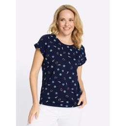 Rundhalsshirt Classic Basics "Rundhals-Shirt", Damen, Gr. 38, marine, beige, bedruckt, 100% Baumwolle, gemustert, mehrfarbig, Rundhals, Shirts Rundhalsshirt