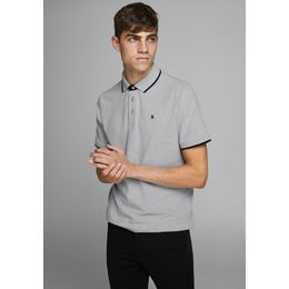 Jack & Jones Poloshirt JACK & JONES "JJEPAULOS Poloshirt mit klassischem Kragen und figurbetonter Form", Herren, Gr. L, grau (hellgrau, meliert), Piqu&eacute;, Obermaterial: 100% Baumwolle, unifarben mit Farbeinsatz, schmal, Shirts, Logostickerei, modisch, schmal, Baumwolle, Polokragen