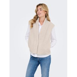 Jacqueline de Yong Fellimitatweste JDY "JDYBIRDY LIFE TEDDY OPEN VEST OTW NOOS", Damen, Gr. M/L, pumice stone, Obermaterial: 100% Polyester, unifarben, regular fit normal, V-Ausschnitt, Westen