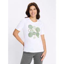 Kurzarmshirt Classic Basics "Kurzarm-Shirt", Damen, Gr. 40, wei&szlig;, eucalyptus, 100% Baumwolle, bedruckt, gemustert, mehrfarbig, Rundhals, Shirts