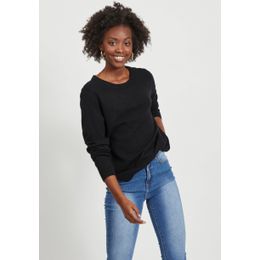 Rundhalspullover Vila "VIRIL-O-PULLI", Damen, Gr. L, schwarz, Feinstrick, Obermaterial: 50% Viskose, 27% Nylon, 23% Polyester, Basic, normal h&uuml;ftlang, Rundhals, B&uuml;ndchen, Pullover Rundhalspullover, Feinstrick mit feinen Strickdetails