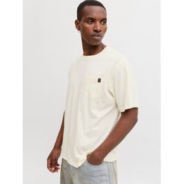 Jack & Jones Kurzarmshirt JACK & JONES "JJEDOVER SLUB TEE SS NOOS", Jungen, Gr. L, antique wei&szlig;, Jersey, Obermaterial: 95% Baumwolle, 5% Elasthan, unifarben, relaxed fit normal, Rundhals, Shirts, Baumwollmischung, relaxed fit