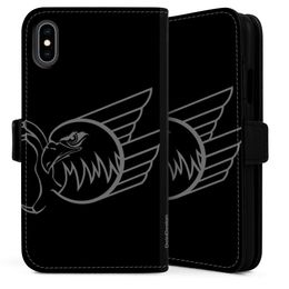 DeinDesign iPhone X Handy Klapph&uuml;lle Handyh&uuml;lle aus Kunst Leder schwarz Flip Case Adler Mannheim Ice Hockey Sports Sideflip mit langer Lasche
