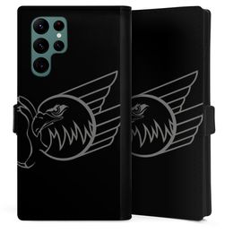 DeinDesign Galaxy S22 Ultra Handy Klapph&uuml;lle Handyh&uuml;lle aus Kunst Leder schwarz Flip Case Adler Mannheim Ice Hockey Sports Sideflip mit langer Lasche