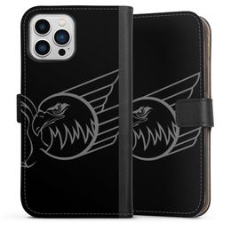DeinDesign iPhone 13 Pro Max Handy Klapph&uuml;lle Handyh&uuml;lle aus Kunst Leder schwarz Flip Case Adler Mannheim Ice Hockey Sports Sideflip mit langer Lasche