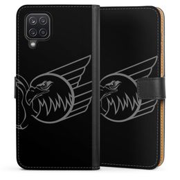 DeinDesign Galaxy A12 Handy Klapph&uuml;lle Handyh&uuml;lle aus Kunst Leder schwarz Flip Case Adler Mannheim Sports Ice Hockey Sideflip mit langer Lasche