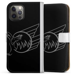 DeinDesign iPhone 12 Pro Max Handy Klapph&uuml;lle Handyh&uuml;lle aus Kunst Leder wei&szlig; Flip Case Adler Mannheim Ice Hockey Sports Sideflip mit Lasche
