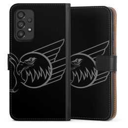 DeinDesign Galaxy A33 5G Handy Klapph&uuml;lle Handyh&uuml;lle aus Kunst Leder schwarz Flip Case Adler Mannheim Sports Ice Hockey Sideflip mit langer Lasche