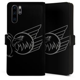 DeinDesign Huawei P30 Pro Handy Klapph&uuml;lle Handyh&uuml;lle aus Kunst Leder schwarz Flip Case Adler Mannheim Ice Hockey Sports Sideflip mit langer Lasche
