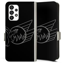 DeinDesign Galaxy A53 5G Handy Klapph&uuml;lle Handyh&uuml;lle aus Kunst Leder wei&szlig; Flip Case Adler Mannheim Ice Hockey Sports Sideflip mit Lasche