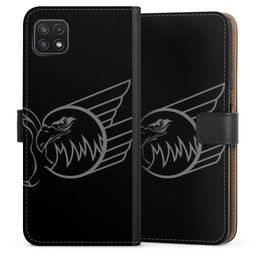 DeinDesign Galaxy A22 5G Handy Klapph&uuml;lle Handyh&uuml;lle aus Kunst Leder schwarz Flip Case Adler Mannheim Sports Ice Hockey Sideflip mit langer Lasche