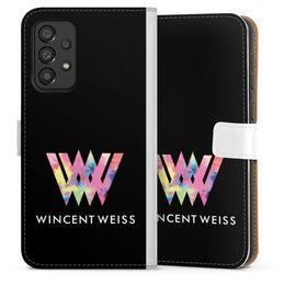 DeinDesign Galaxy A33 5G Handy Klapph&uuml;lle Handyh&uuml;lle aus Kunst Leder wei&szlig; Flip Case Official Licensed Product Wincent Weiss Music Sideflip mit Lasche