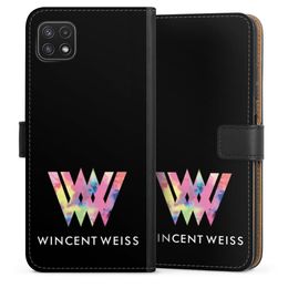 DeinDesign Galaxy A22 5G Handy Klapph&uuml;lle Handyh&uuml;lle aus Kunst Leder schwarz Flip Case Official Licensed Product Wincent Weiss Music Sideflip mit langer Lasche