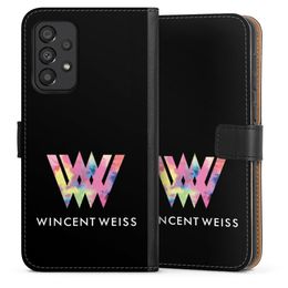 DeinDesign Galaxy A33 5G Handy Klapph&uuml;lle Handyh&uuml;lle aus Kunst Leder schwarz Flip Case Official Licensed Product Wincent Weiss Music Sideflip mit langer Lasche