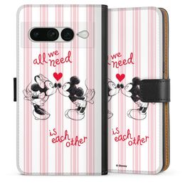 DeinDesign Google Pixel 7 Pro Handy Klapph&uuml;lle Handyh&uuml;lle aus Kunst Leder schwarz Flip Case Love Disney Sideflip mit langer Lasche