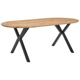 Linea Natura Esstisch, Eiche, Holz, Eiche, massiv, oval, X-Form, 100x76x200 cm, Esszimmer, Tische, Esstische, Esstische oval