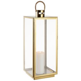 Ambia Home Laterne, Gold, Metall, Glas, Uni, rechteckig, 23.5x56x22 cm, Glaseinsatz, Dekoration, Windlichter & Laternen, Laternen