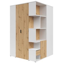 Livetastic Eckkleiderschrank, Wei&szlig;, Eiche Artisan, Holzwerkstoff, 4 F&auml;cher, 3 Schublade(n) Schubladen, 136x216x135 cm, Beim&ouml;bel erh&auml;ltlich, Kinder- & Jugendzimmer, Jugendm&ouml;bel, Jugendkleiderschr&auml;nke