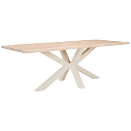 Niels Andersson Esstisch, Creme, Eiche Bianco, Holz, Eiche, vollmassiv, rechteckig, Sternfu&szlig;, 95x75x220 cm, Esszimmer, Tische, Esstische, Baumkantentische