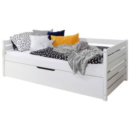 Livetastic Stauraumbett, Wei&szlig;, Holz, Kiefer, massiv, 100x200 cm, f&uuml;r Rollrost geeignet, Schlafzimmer, Betten, Stauraumbetten