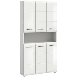 Mid.you Hochschrank, Wei&szlig;, Wei&szlig; Hochglanz, Kunststoff, 8 F&auml;cher, 90x185x30 cm, FSC Mix, stehend, Badezimmer, Badezimmerschr&auml;nke, Hochschr&auml;nke