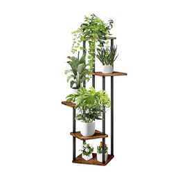 Relaxdays Pflanzenregal, Mehrfarbig, Holzwerkstoff, Metall, 58x107x58 cm, Wohnzimmer, Wohnzimmertische, Blumenst&auml;nder