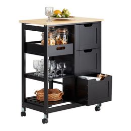 sobuy Servierwagen, Schwarz, Holzwerkstoff, Holz, 68x85x38 cm, Esszimmer, Servierwagen
