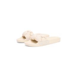 Pantolette Tommy Jeans "TJW BRAIDED SLIDES", Damen, Gr. 38, beige (vanille), Textil, unifarben, Basic, Schuhe Pantolette, Sandale, Pantolette, Flat mit geflochtener Bandage