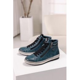 Schn&uuml;rboots Remonte, Damen, Gr. 38, blau (petrol), Leder, Lederimitat, Schuhe Schn&uuml;rboots, Plateau, Schn&uuml;rstiefelette, Boots in Crash-Optik
